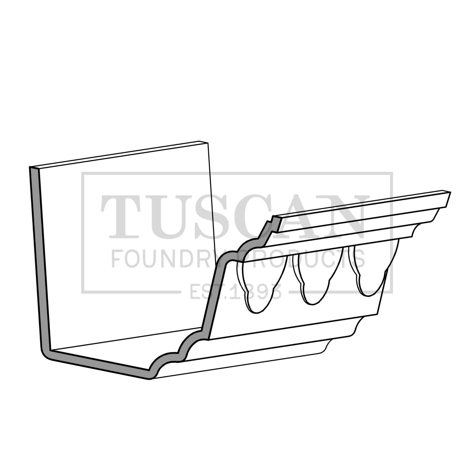 H14S large sand cast moulded gutter - large cast iron guttering profile